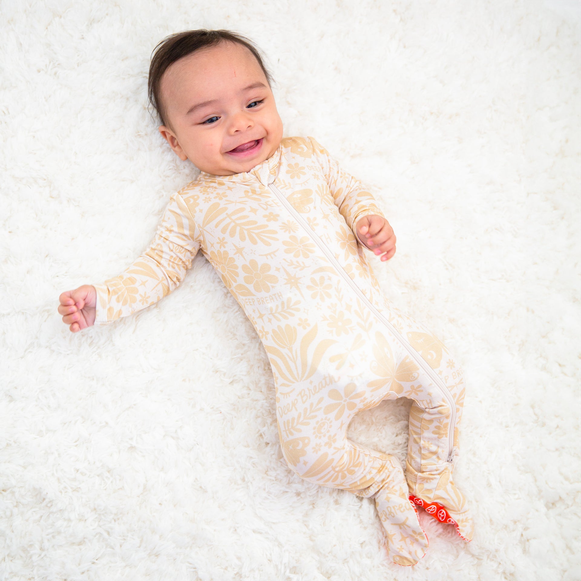 Om Baby Beige | Bamboo Footie Onesie Sleeper | "Deep Breath" | Thermo ...