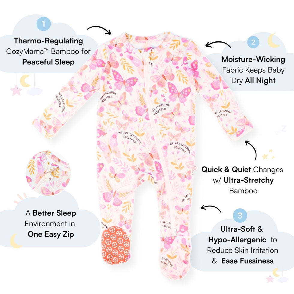 Butterfly Smoochies | Bamboo Footie Onesie Sleeper | "We're Learning ...