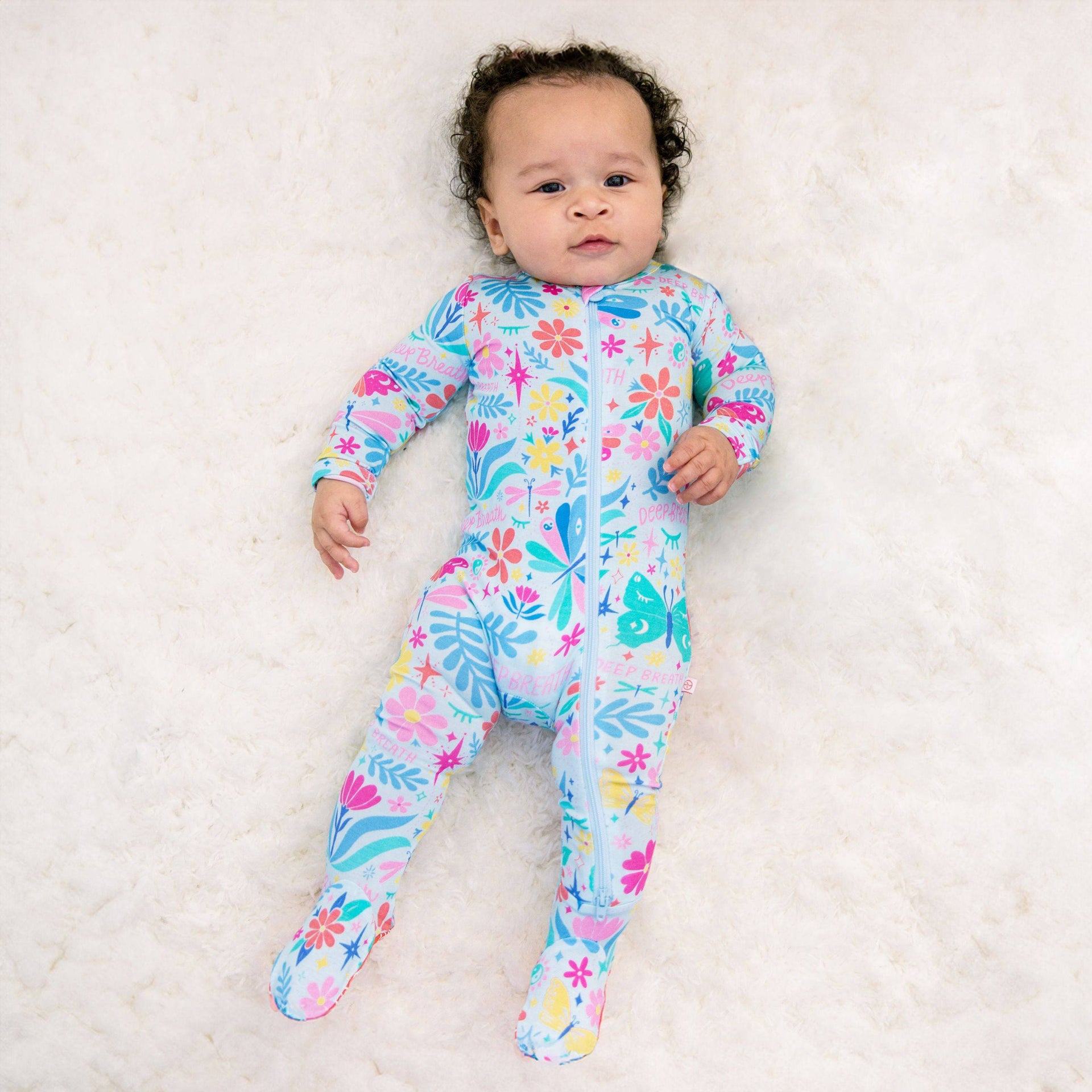 Om Baby | Bamboo Footie Onesie Sleeper | "Deep Breath" | Double-Zipper ...
